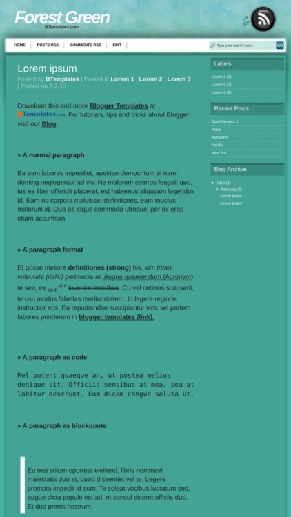 Forest Green Blogger template - BTemplates