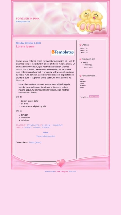 Forever in pink Blogger Template - BTemplates