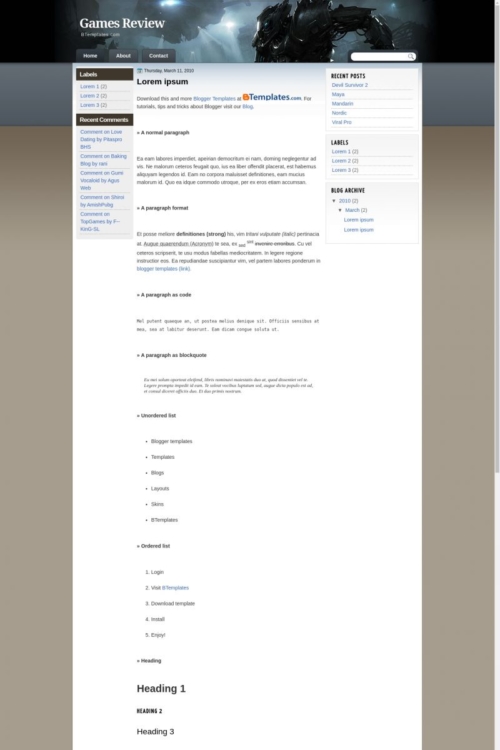 Games Review Blogger Template - BTemplates