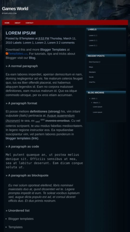 Games World Blogger Template - BTemplates