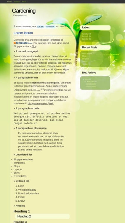 Gardening Blogger template - BTemplates