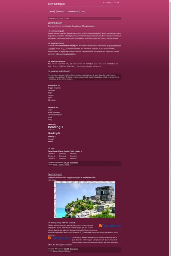Girly Compact Blogger template - BTemplates