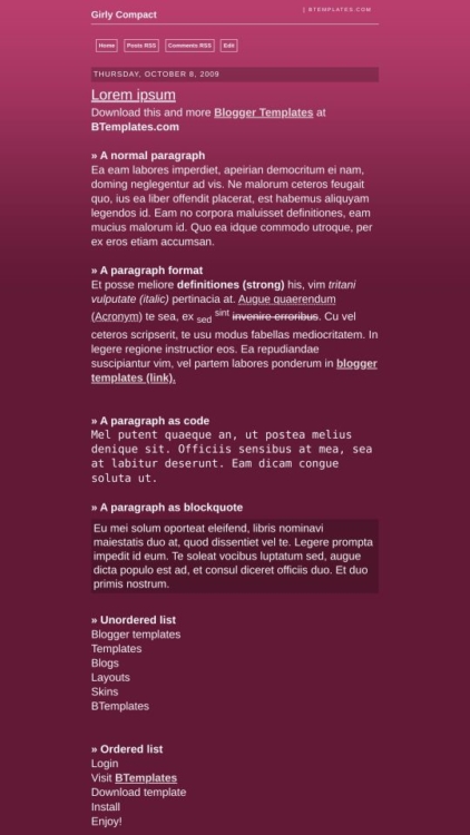 Girly Compact Blogger Template - BTemplates