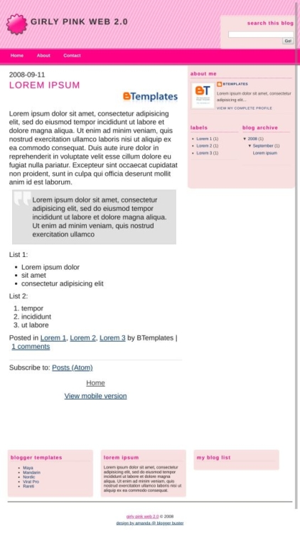 Girly Pink Web 2.0 Blogger template - BTemplates