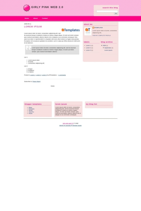 Girly Pink Web 2.0 Blogger template - BTemplates
