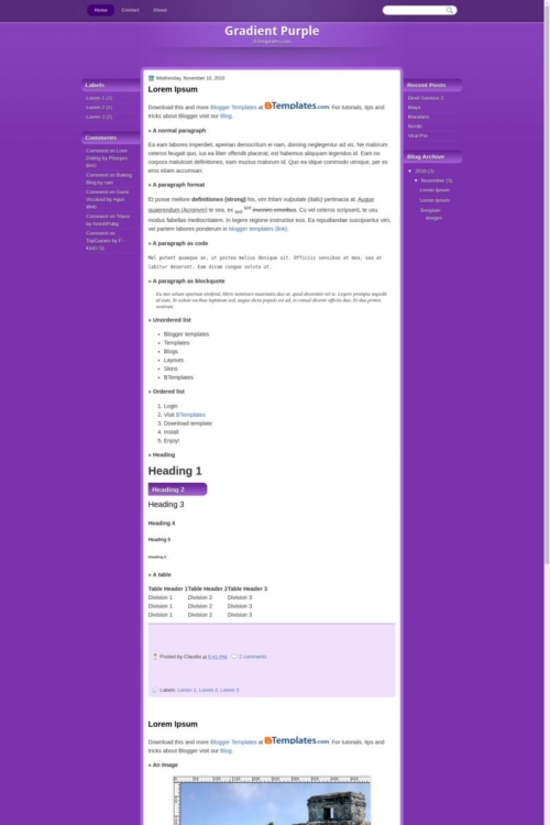 Gradient Purple Blogger Template - BTemplates