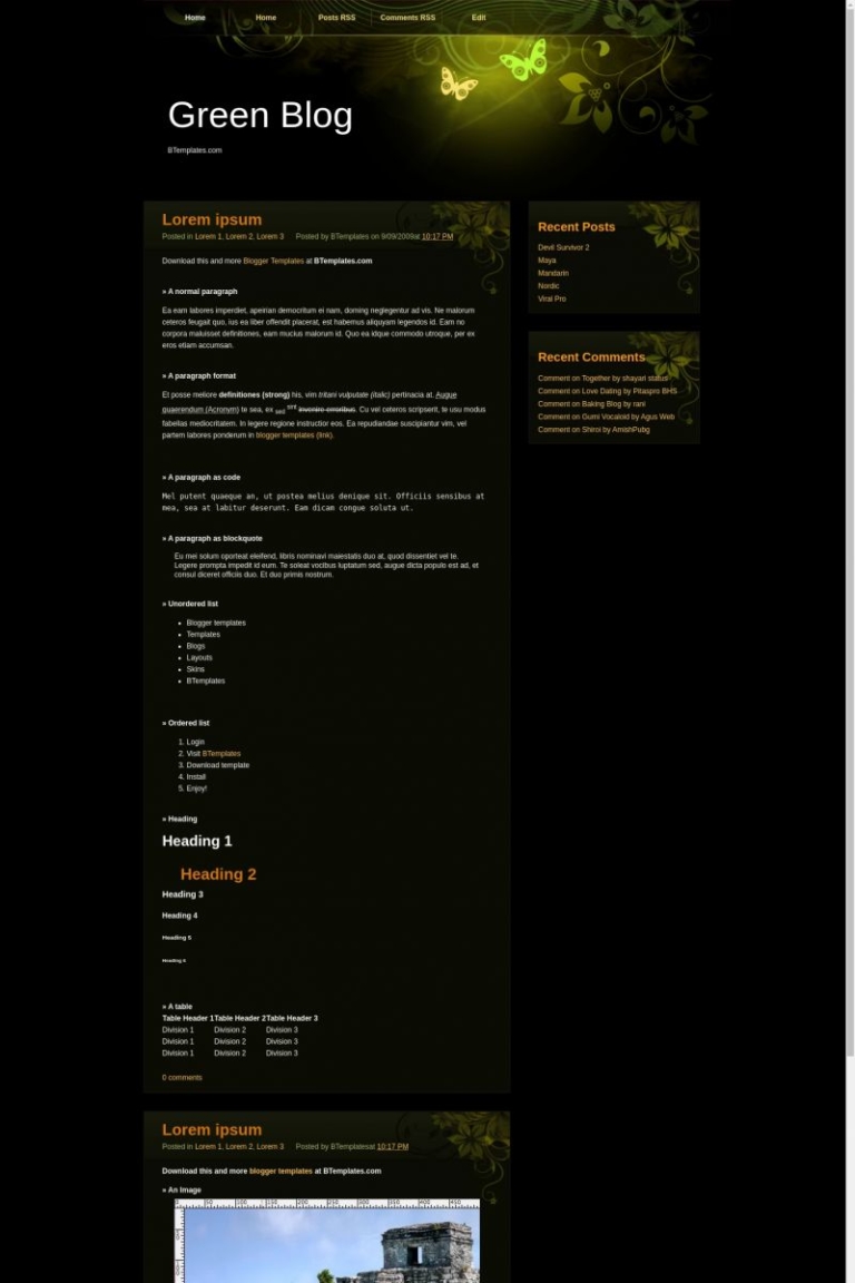 Green Blog Blogger Template - BTemplates