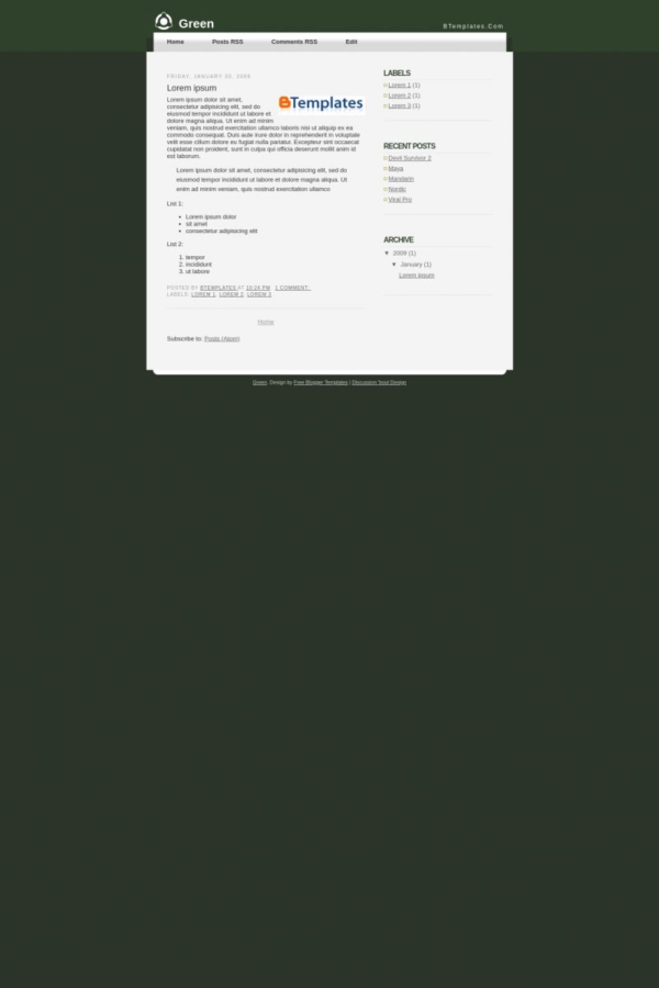 Green Blogger template - BTemplates
