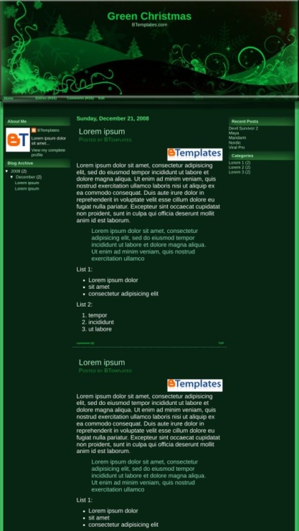 Green Christmas Blogger Template - BTemplates