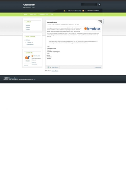 Green Dark Blogger template - BTemplates