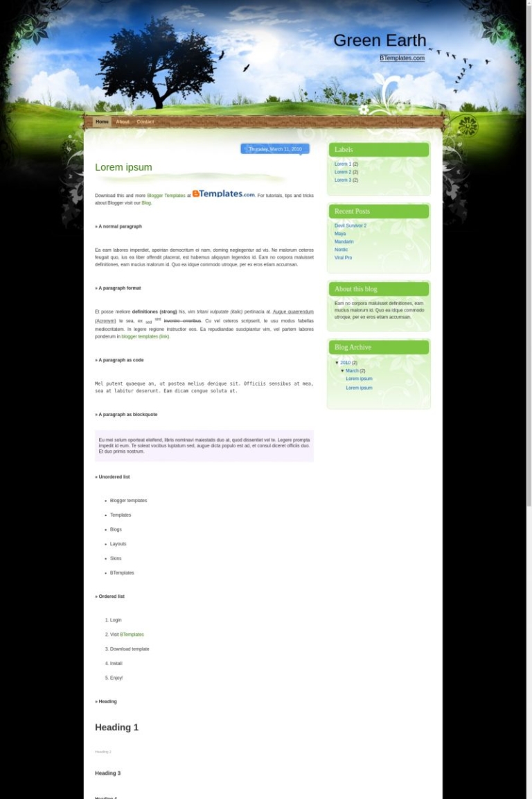 Green Earth Blogger Template - BTemplates