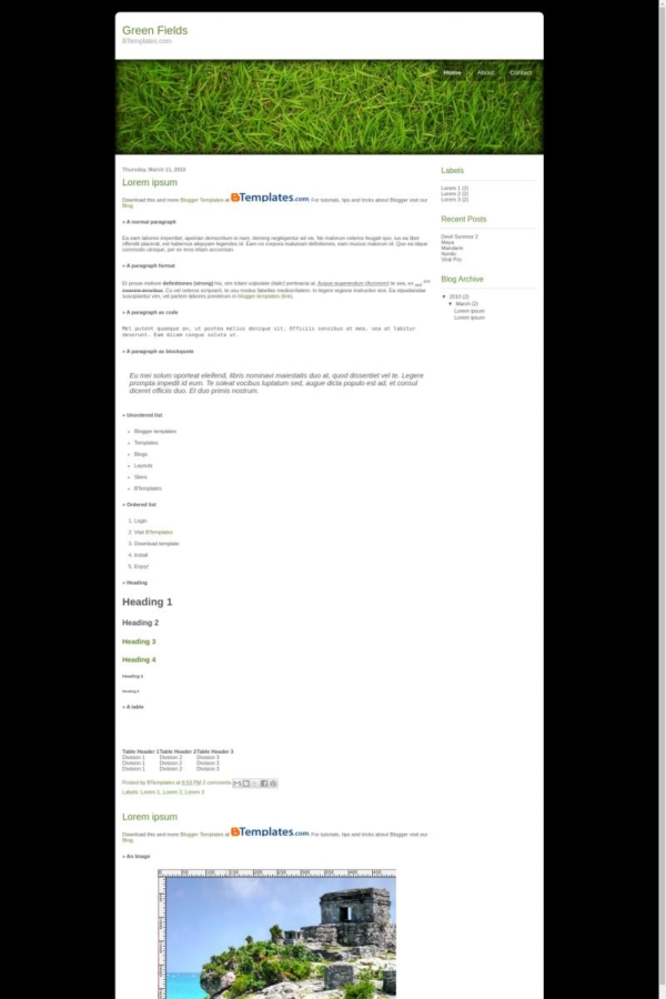Green Fields Blogger template - BTemplates