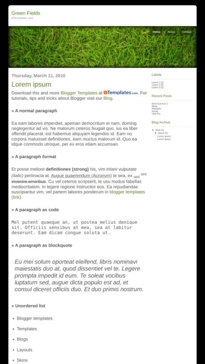 Green Fields Blogger Template - BTemplates