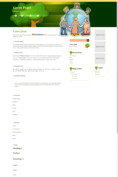 Green Peace Blogger Template - BTemplates