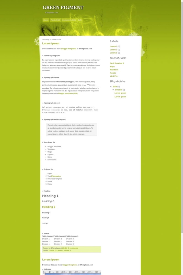 Green Pigment Blogger template - BTemplates