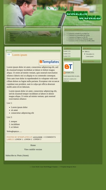 Green World Blogger Template - BTemplates