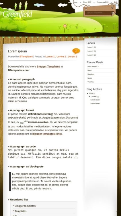 Greenfield Blogger Template - BTemplates