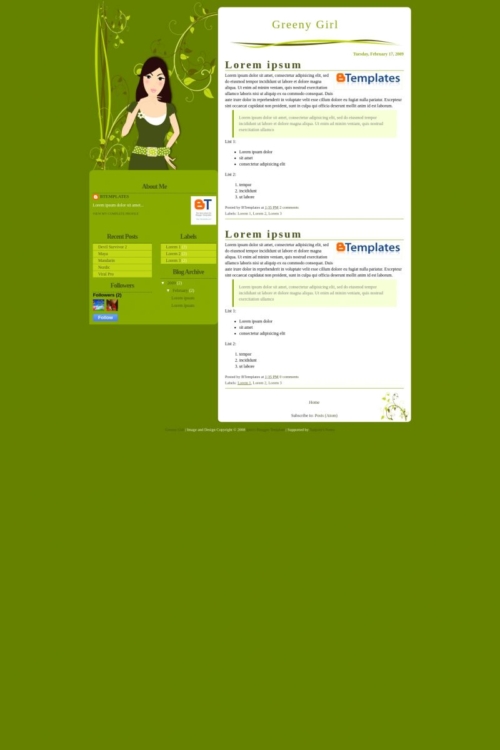 Greeny Girl Blogger template - BTemplates