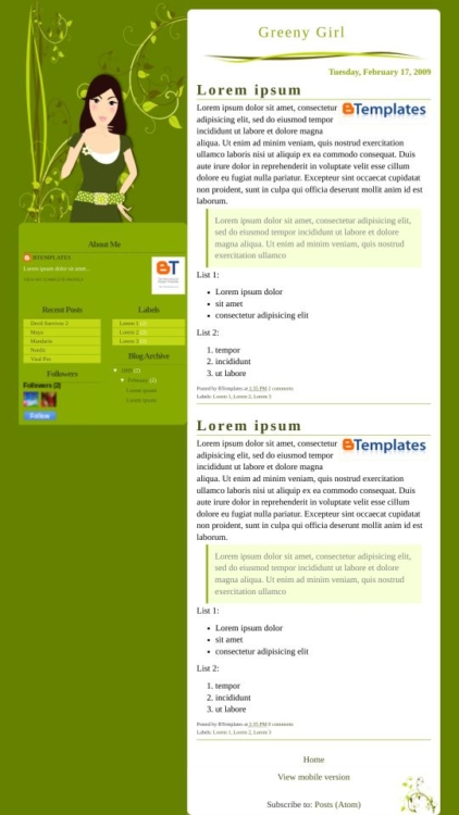 Greeny Girl Blogger template - BTemplates