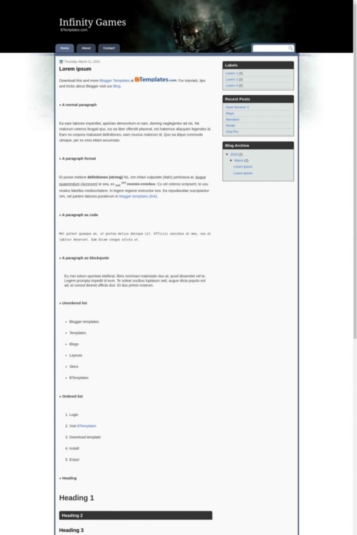 Infinity Games Blogger Template - BTemplates