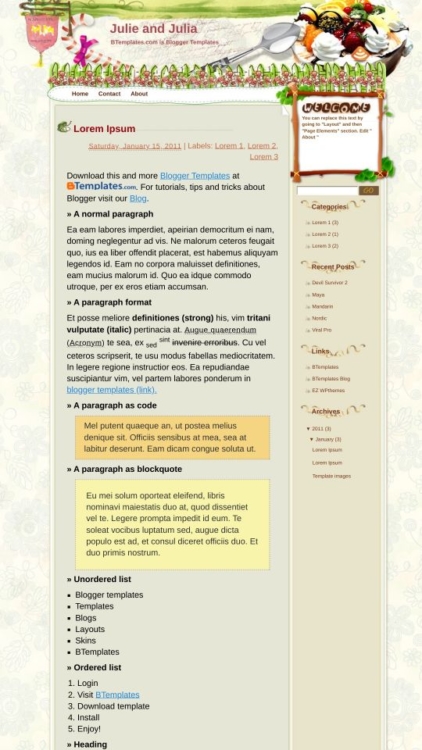 Julie and Julia Blogger Template - BTemplates