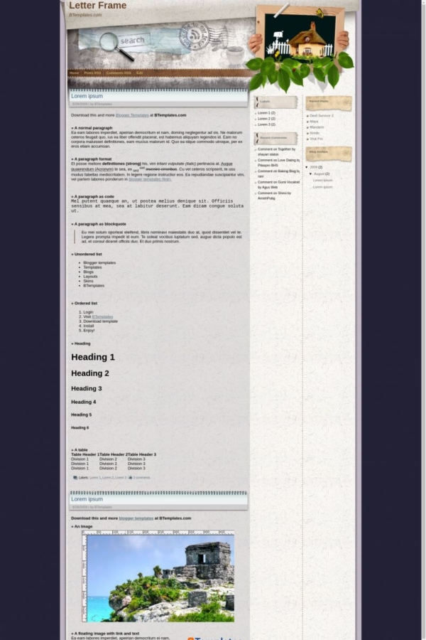 Letter Frame Blogger Template - BTemplates
