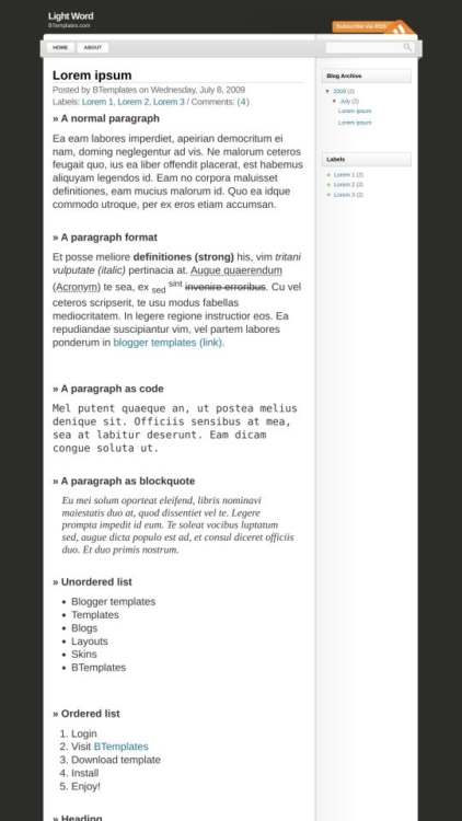 Light Word Blogger template - BTemplates