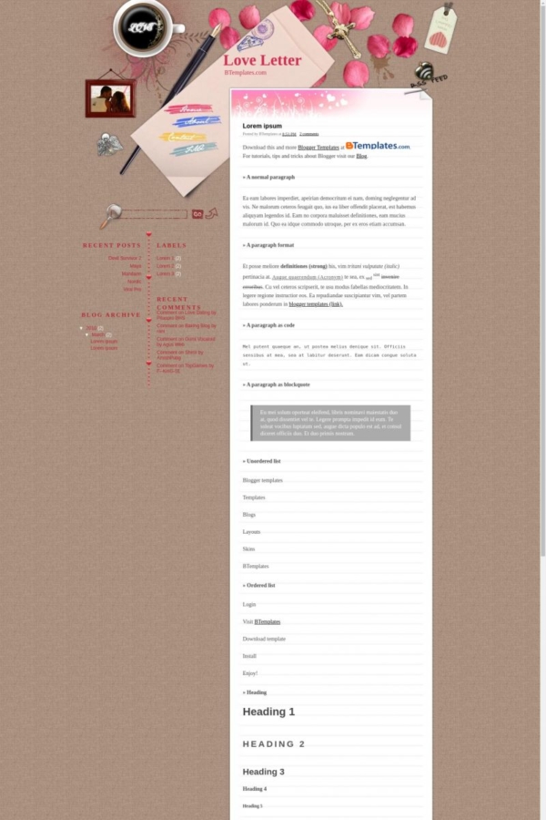 Love Letter Blogger Template - BTemplates