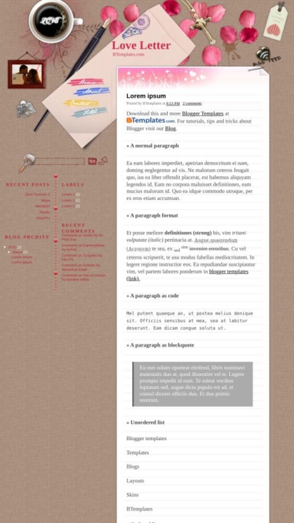 Love Letter Blogger Template - BTemplates