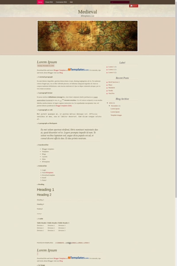 Medieval Blogger Template - BTemplates