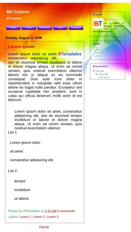 Mil Colores Blogger template - BTemplates