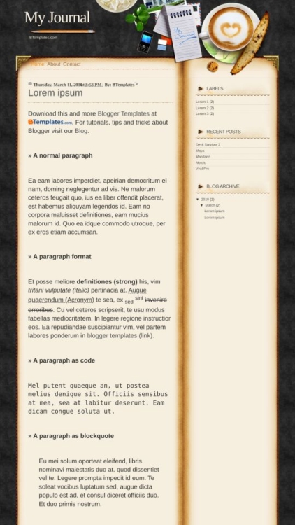 My Journal Blogger template - BTemplates