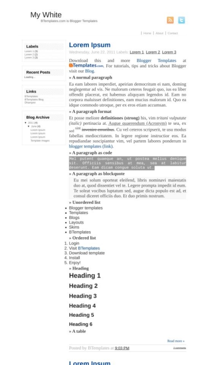 My White Blogger Template - BTemplates