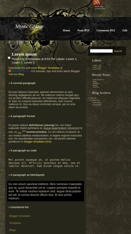 Mystic Grunge Blogger template - BTemplates