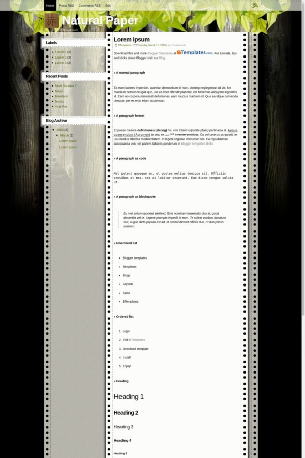 Natural Paper Blogger Template - BTemplates