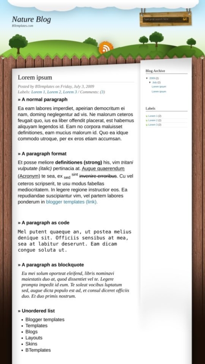 Nature Blog Blogger Template - BTemplates