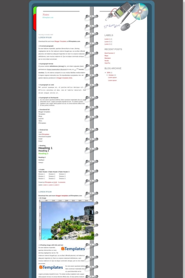 Notes Blogger Template - BTemplates