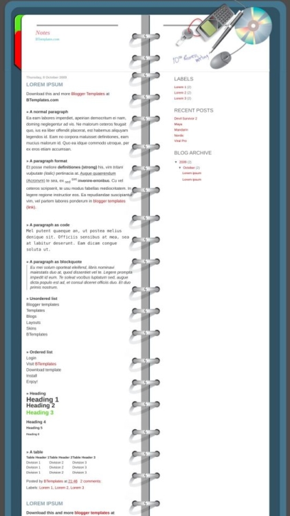Notes Blogger Template - BTemplates