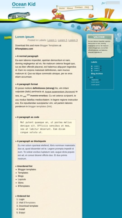 Ocean Kid Blogger Template - BTemplates