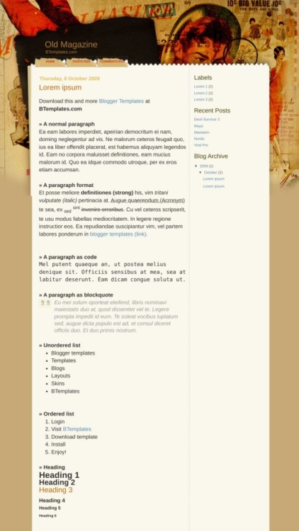 Old Magazine Blogger Template - BTemplates