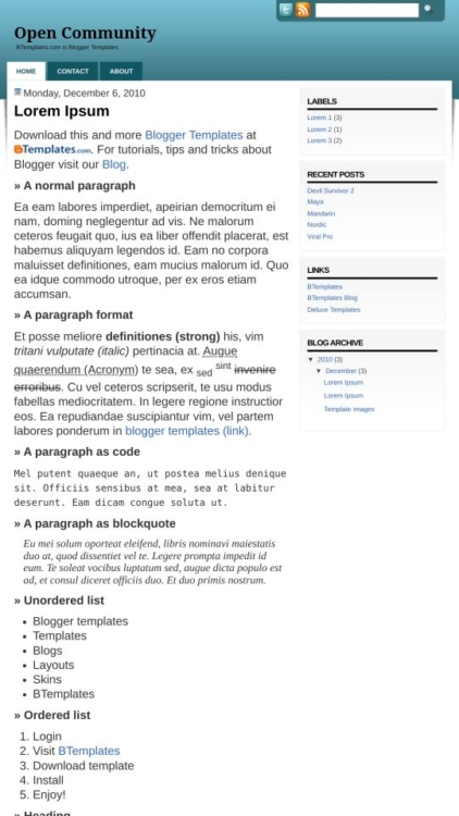 Open Community Blogger Template - BTemplates