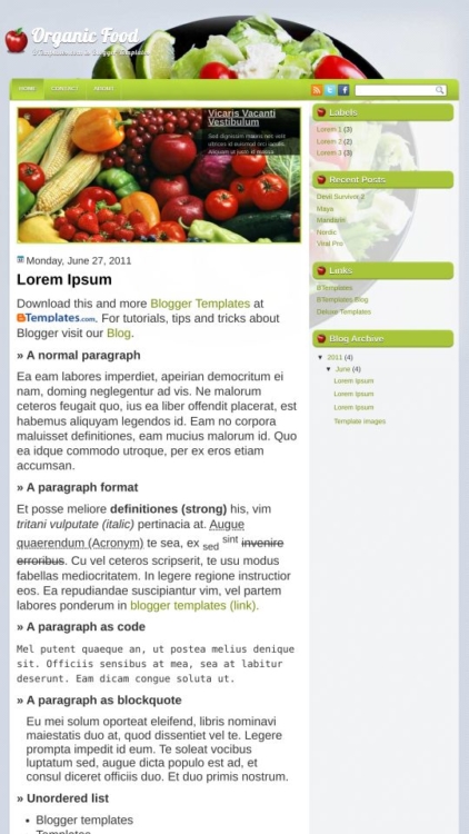 Organic Food Blogger template - BTemplates