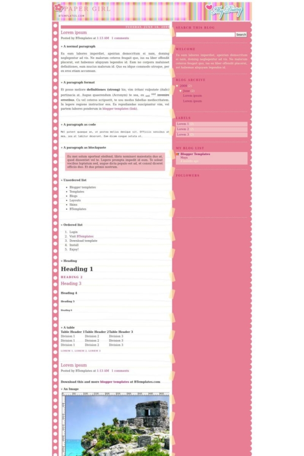 Paper Girl Blogger Template - BTemplates