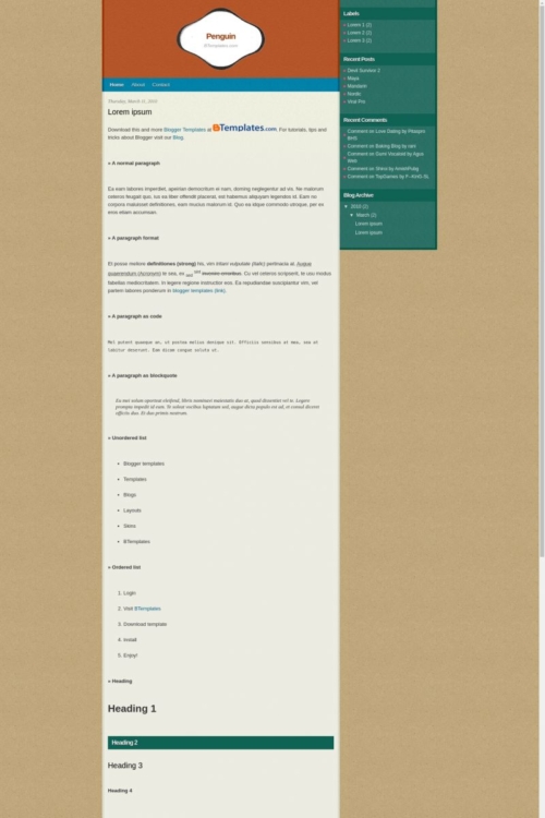 Penguin Blogger Template - BTemplates