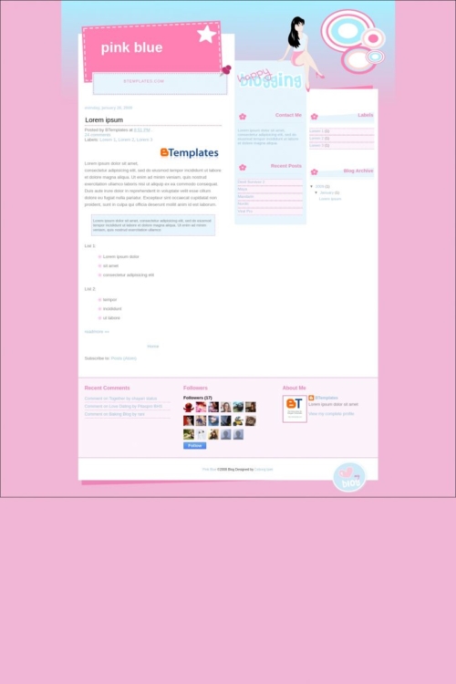 Pink Blue Blogger Template - BTemplates