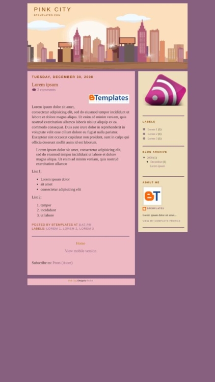 Pink City Blogger Template - BTemplates