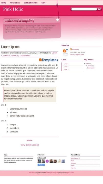 Pink Holic Blogger Template - BTemplates