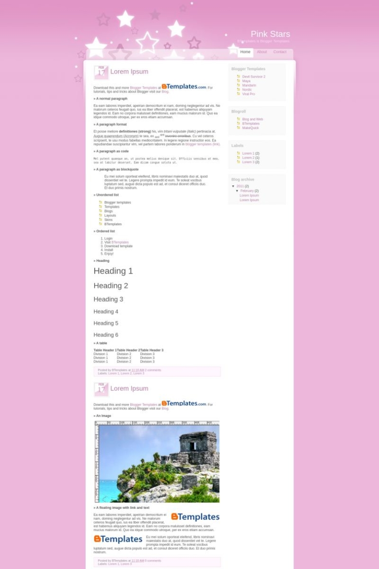 Pink Stars Blogger Template - BTemplates