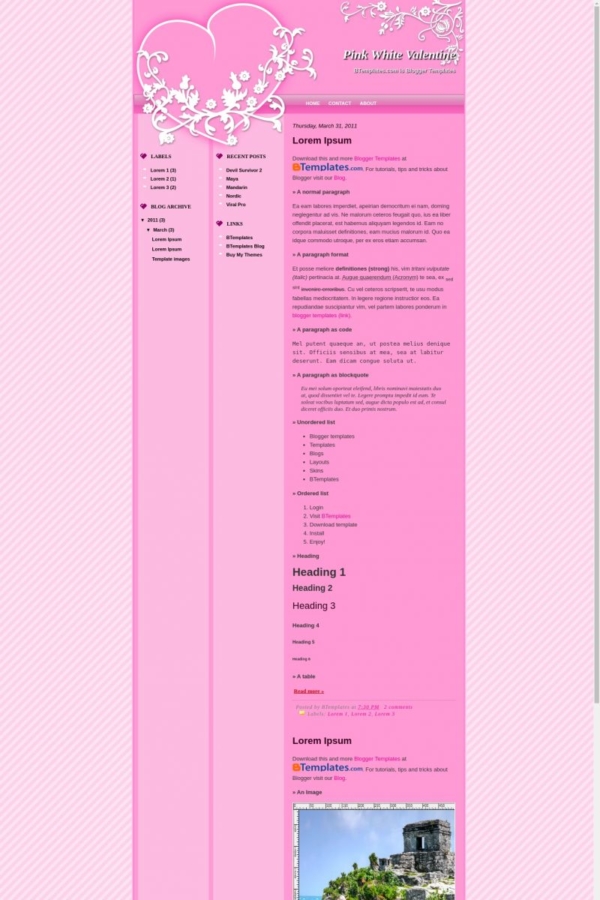 Pink White Valentine Blogger Template - BTemplates