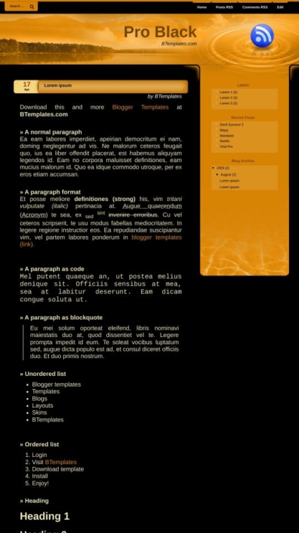 Pro Black Blogger template - BTemplates